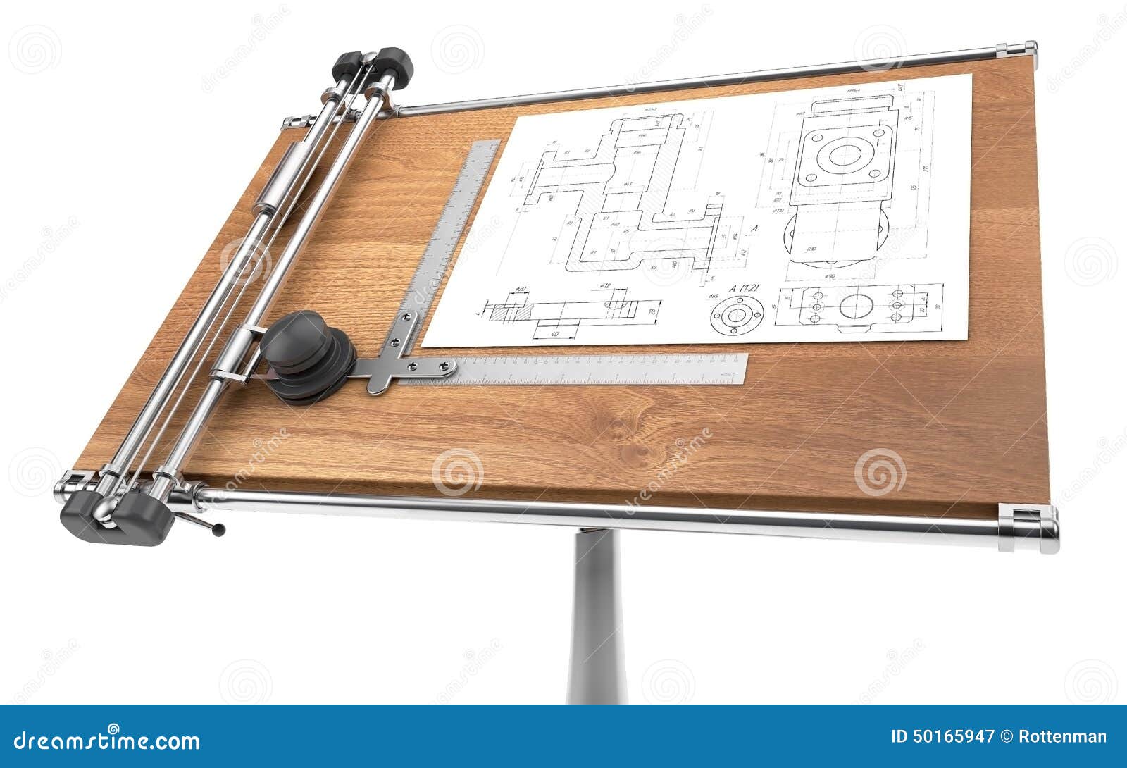 Drawing Table with Project Blueprint Isolated on White with Clip Stock ...