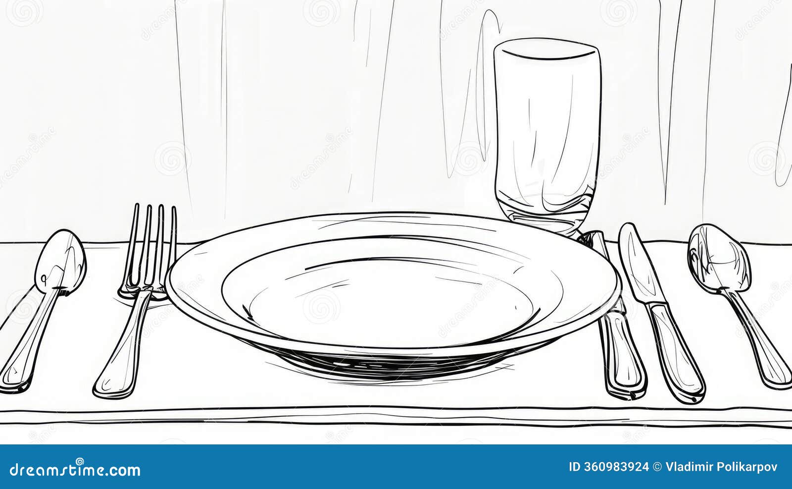 Drawing of a Table Setting with Utensils, Perfect for Restaurant Menus ...