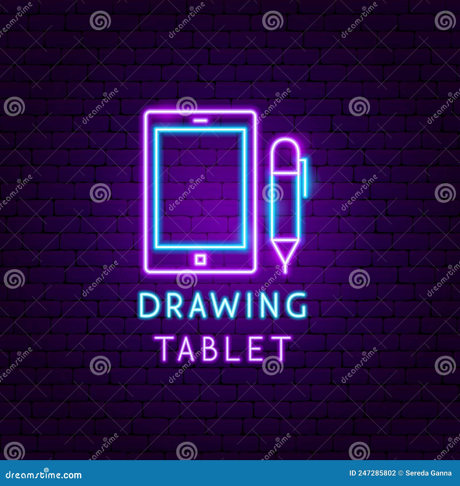 Drawing Tablet Neon Label stock vector. Illustration of phone - 247285802