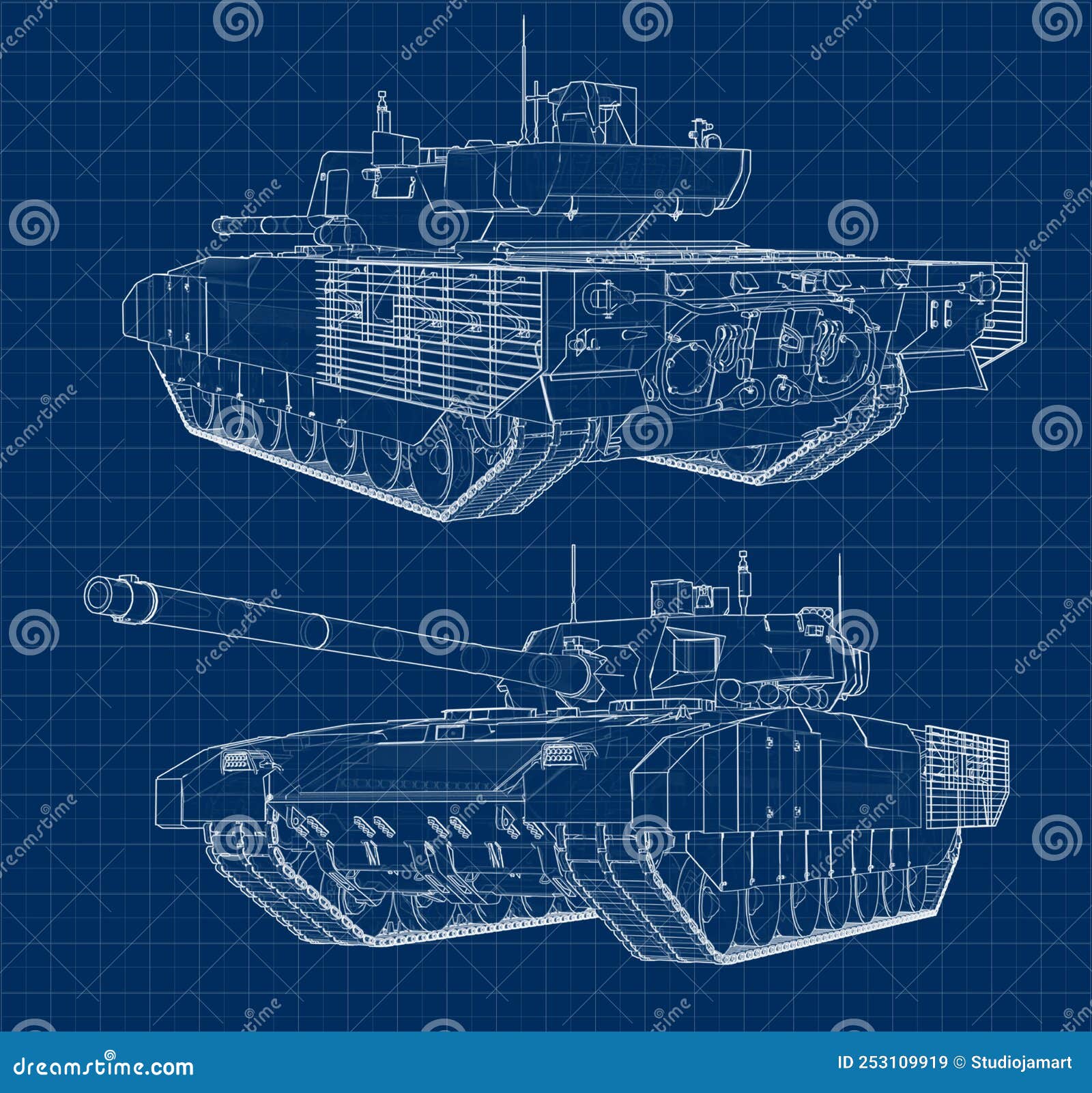 Drawing of the Tank from Different Angles Depicted in the Drawing Style ...