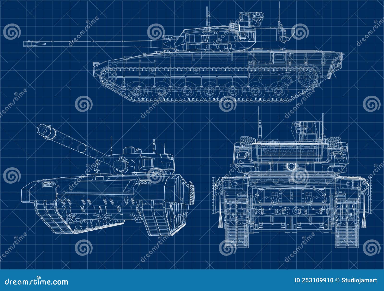 Drawing of the Tank from Different Angles Depicted in the Drawing Style ...