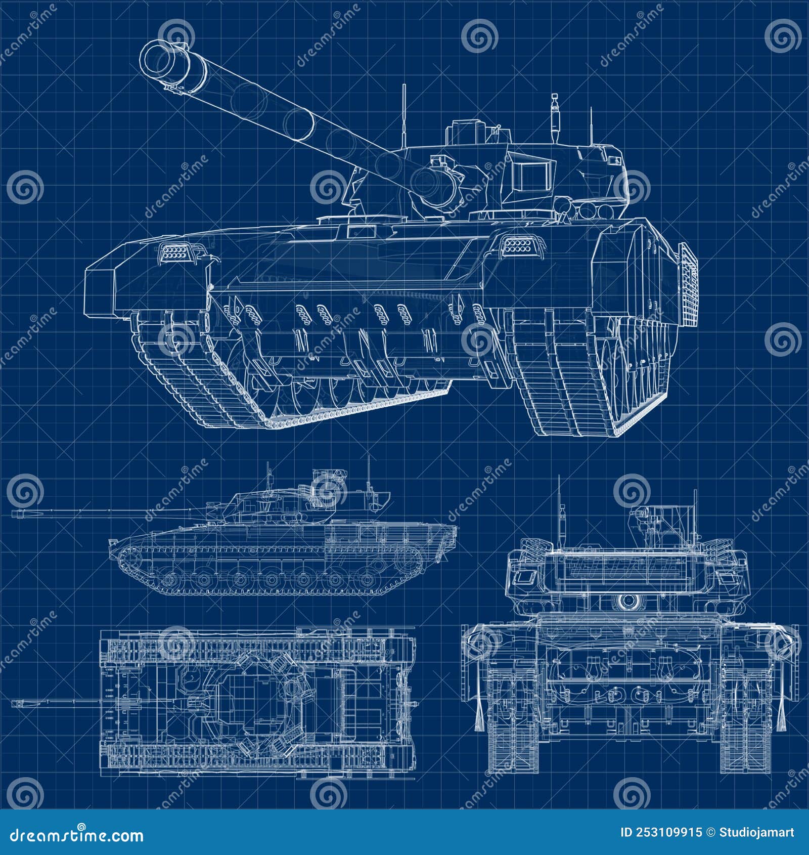 Drawing of the Tank from Different Angles Depicted in the Drawing Style ...