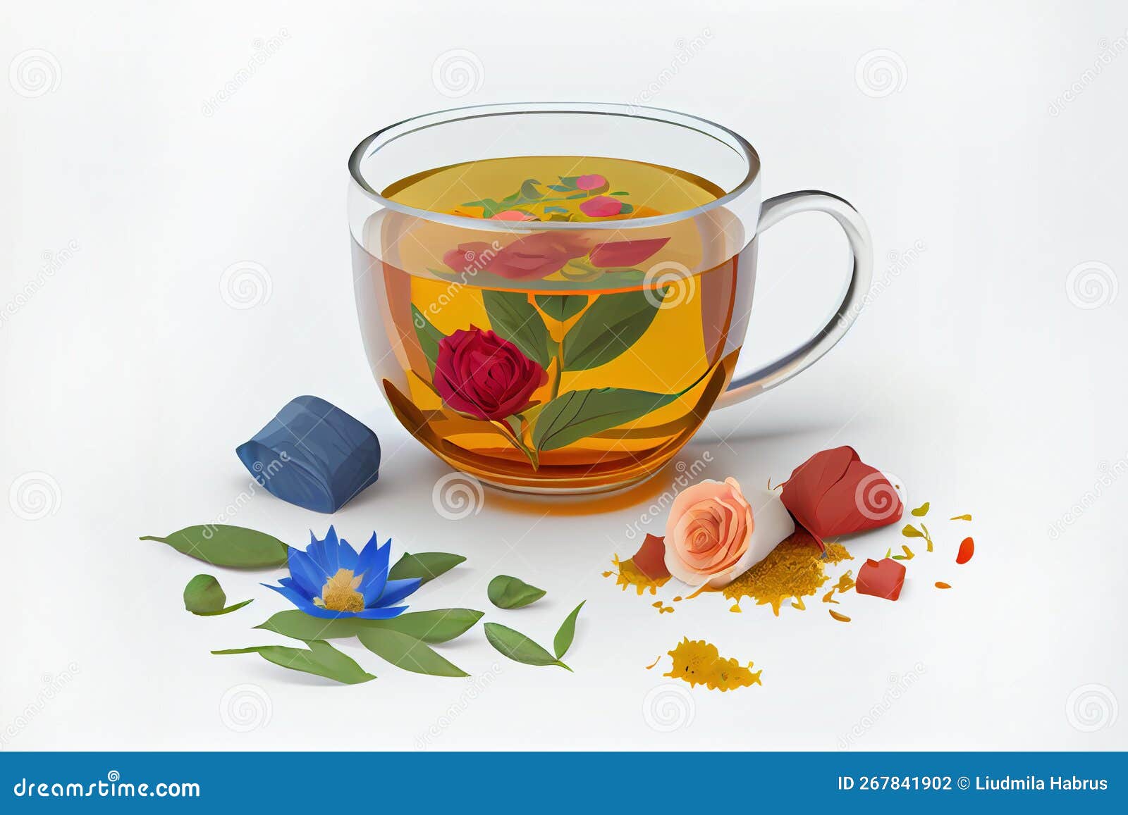Drawing Tea with Rose. Generative AI Stock Illustration - Illustration ...