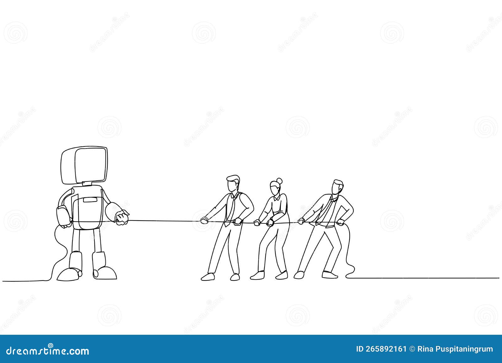 Teamwork Pulling Rope Against Robot With Artificial Intelligence. AI ...