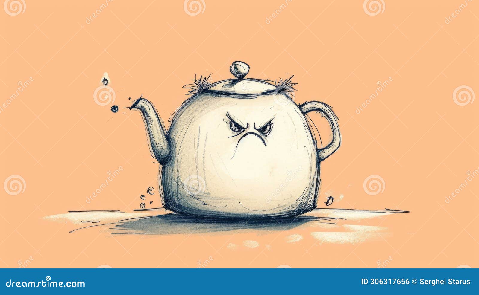A Drawing of a Teapot with an Angry Face on it, AI Stock Illustration ...