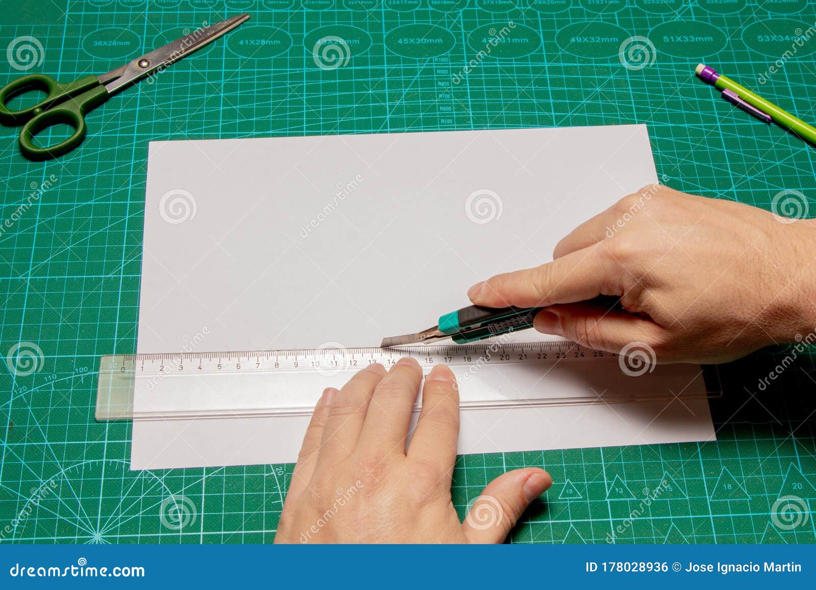 Drawing Template on White Sheet for Project and Cut with Scissors Stock ...