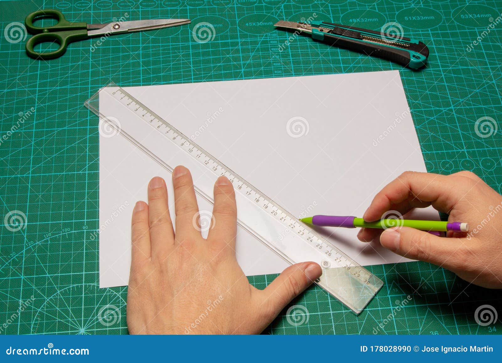 Drawing Template on White Sheet for Project and Cut with Scissors Stock ...