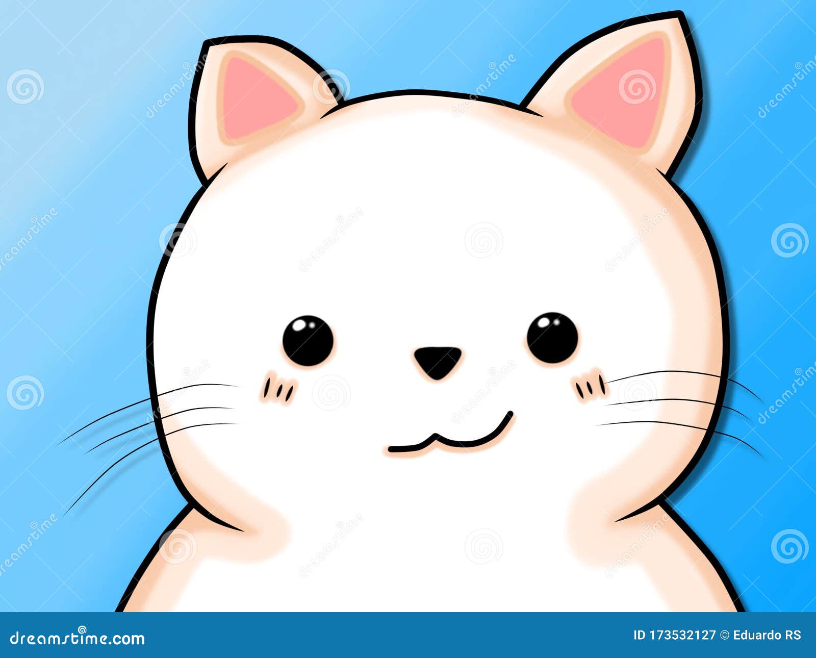 Drawing of a Tender Kitten Smiling on a Light Blue Background Stock ...