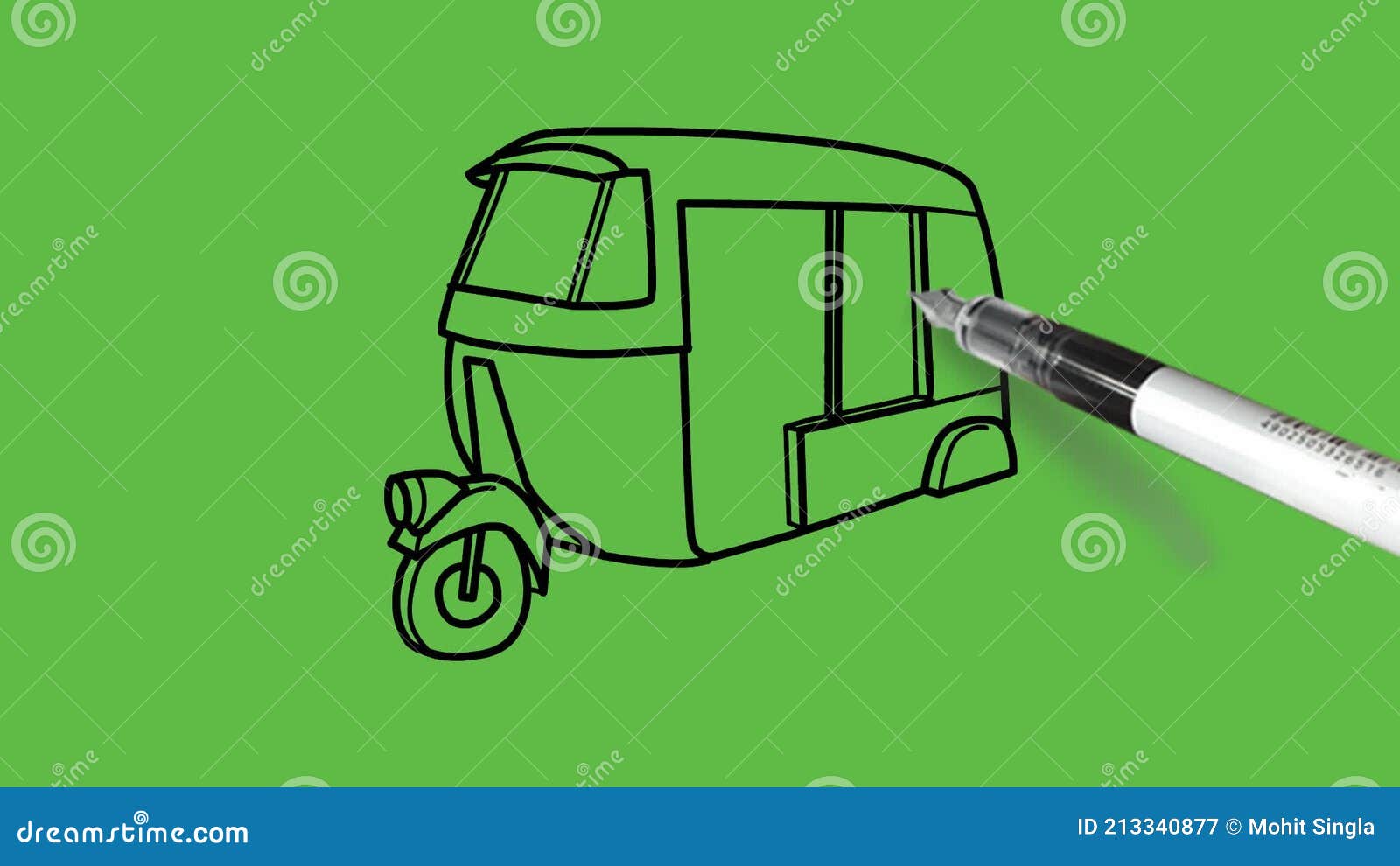 Drawing an Three Wheeler with Black and Blue Color Combination on ...