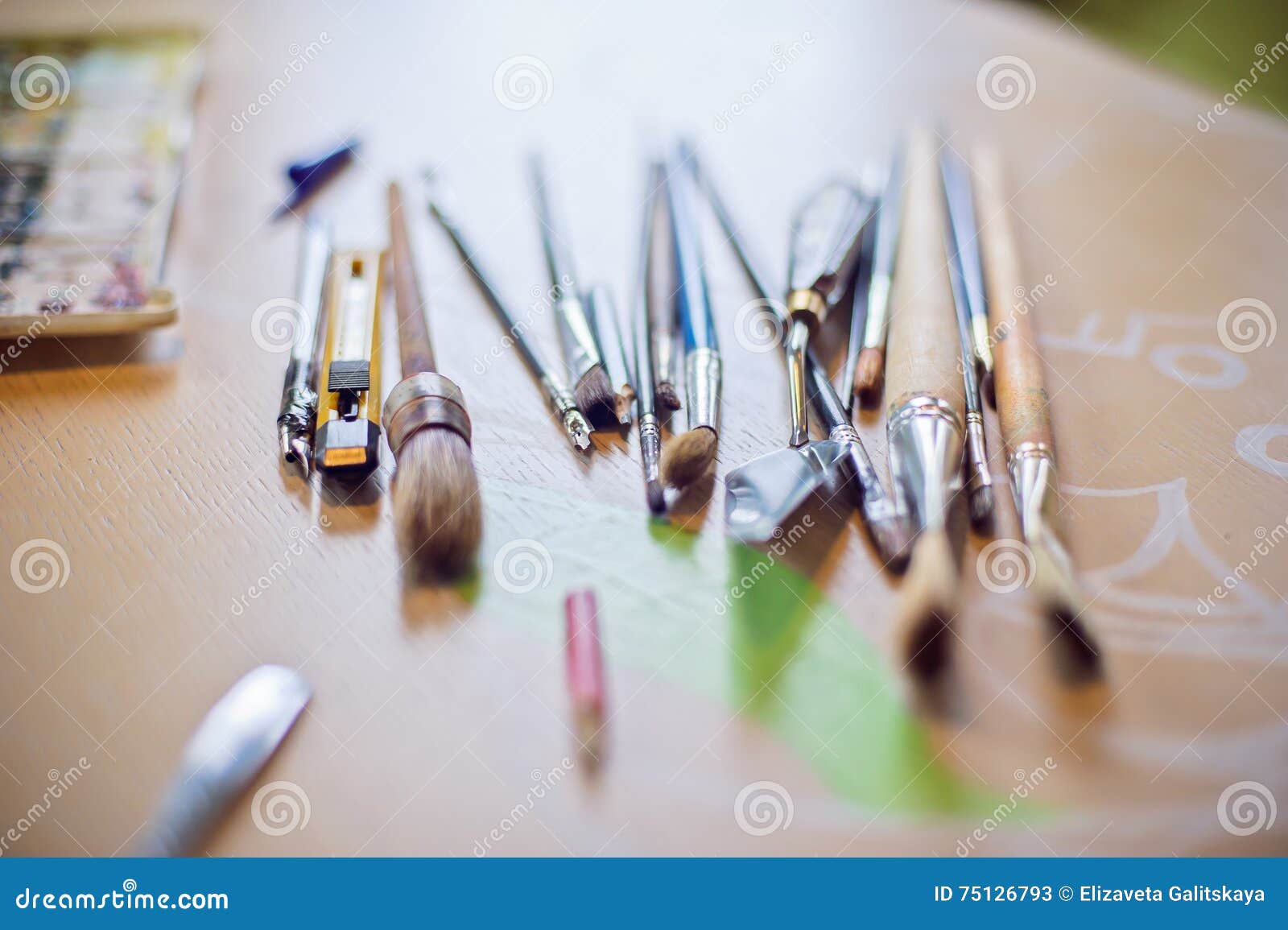 Drawing Tools, Brushes, Paper Cutter Stock Image - Image of instrument ...