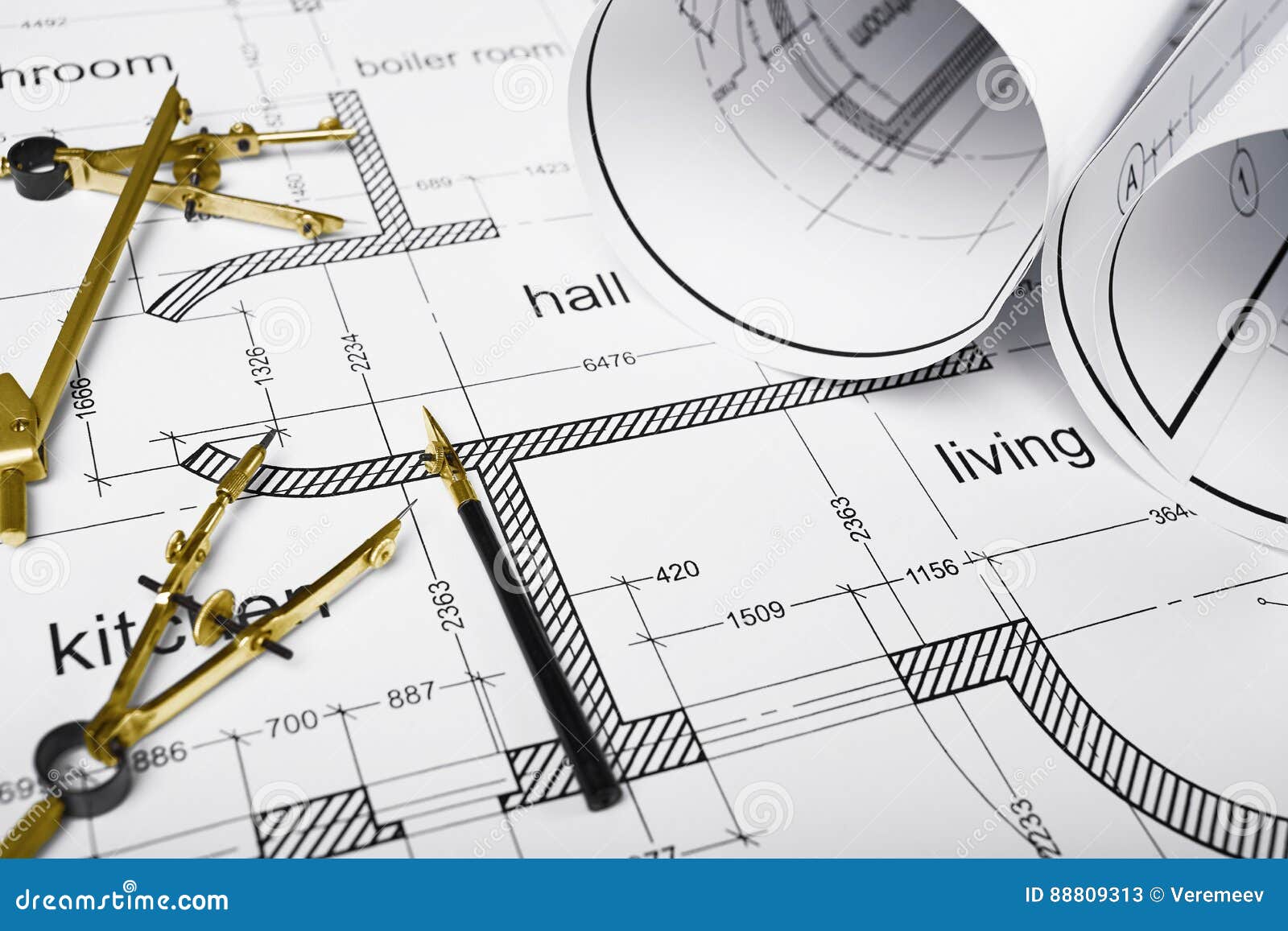 Drawing Tools and Building Plan Stock Image - Image of paint, steel ...