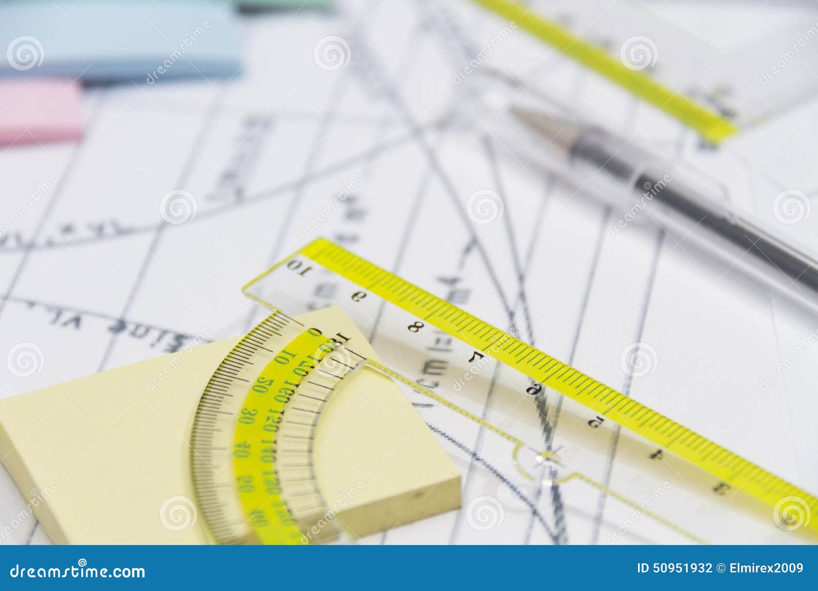 Drawing Tools with Compass and Calculator Stock Photo - Image of blue ...