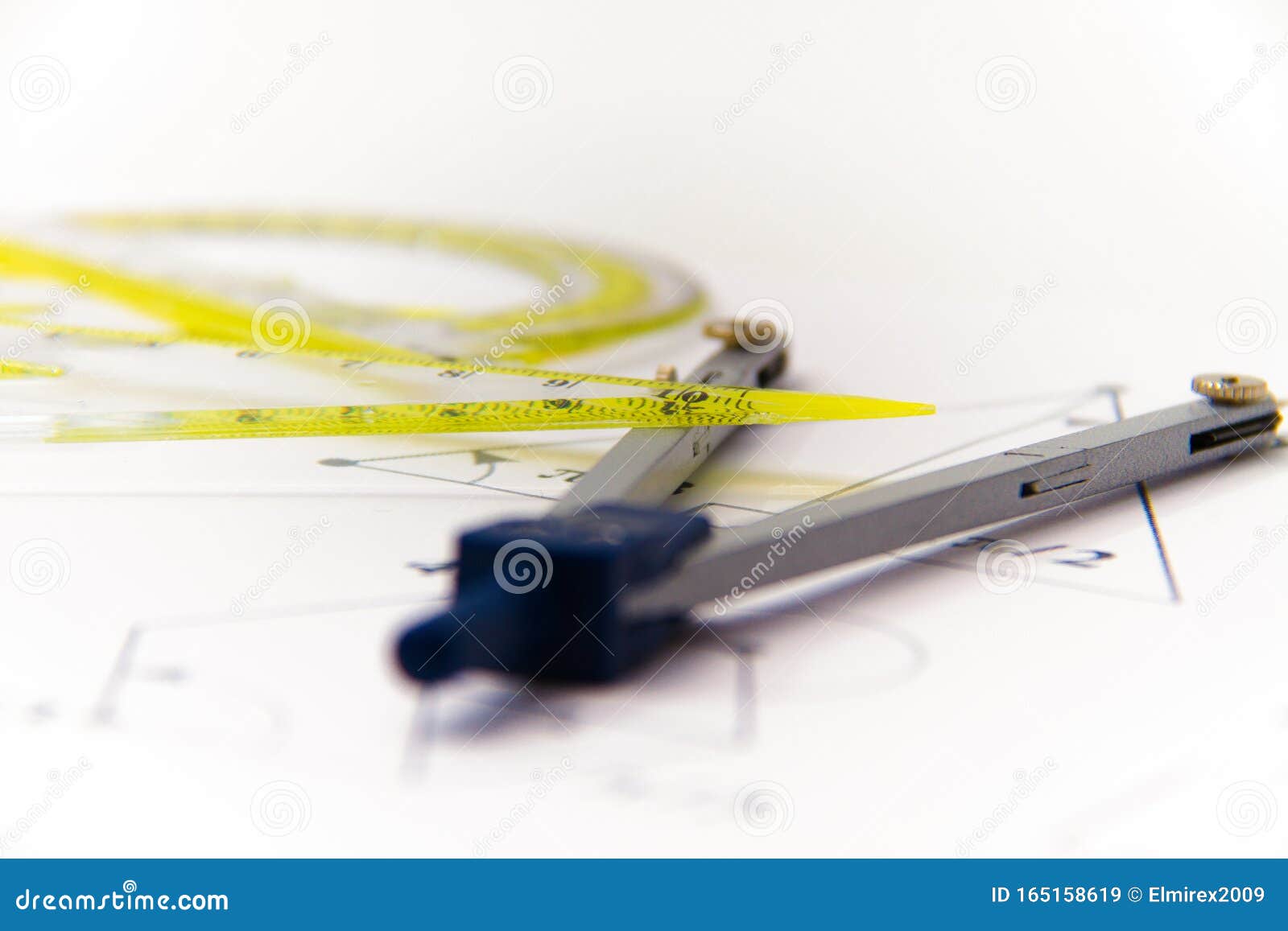 Drawing tools with compass stock image. Image of project - 165158619