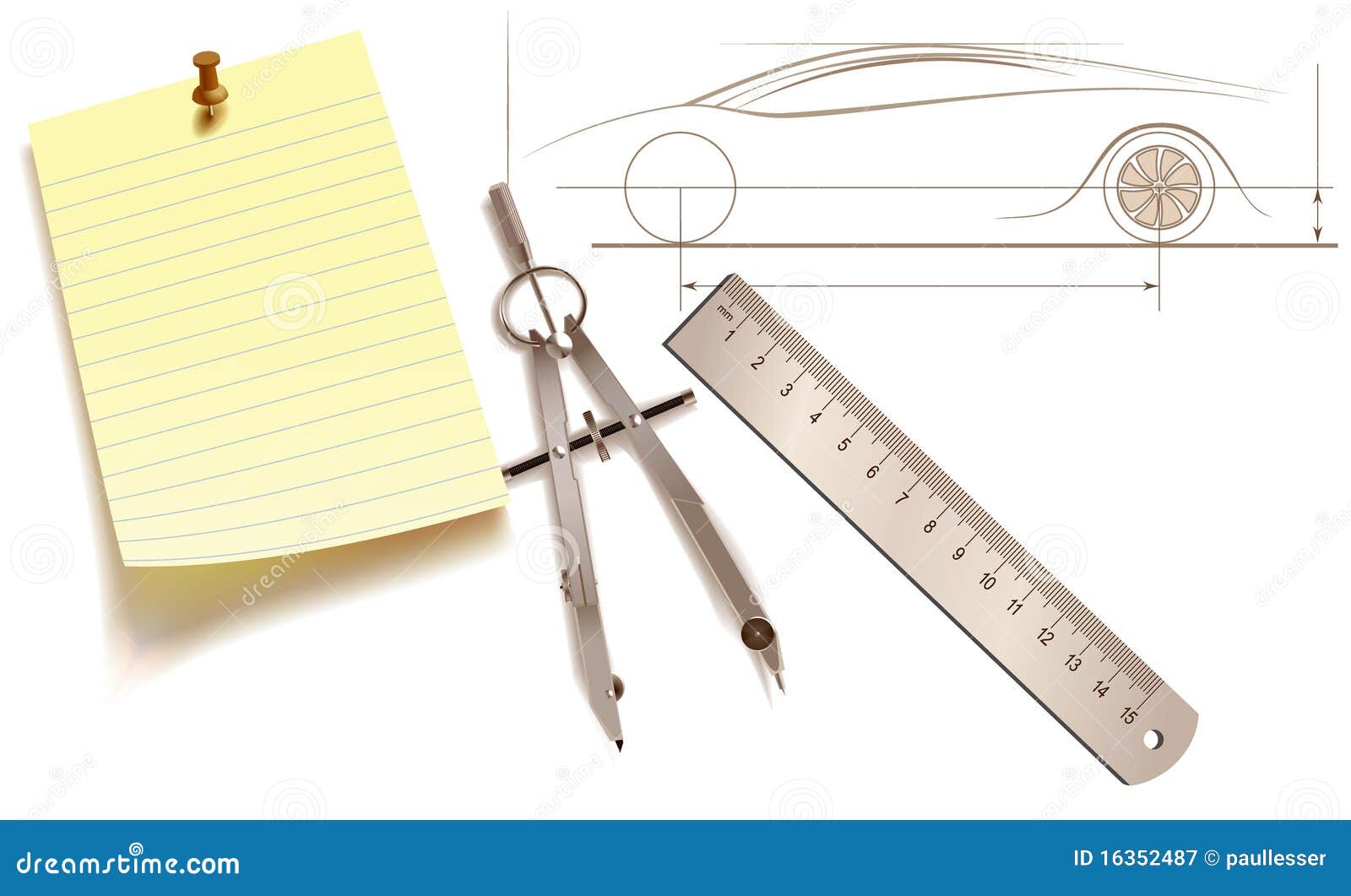 Drawing tools of draft car stock vector. Illustration of ruler - 16352487