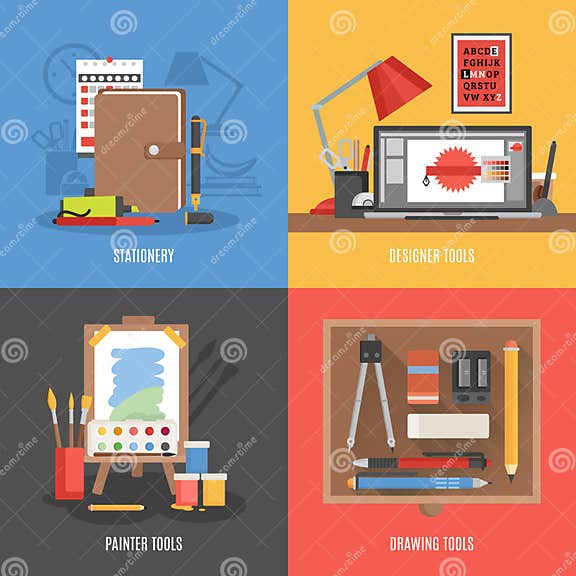 Drawing Tools Icon Set stock vector. Illustration of computer - 56440833