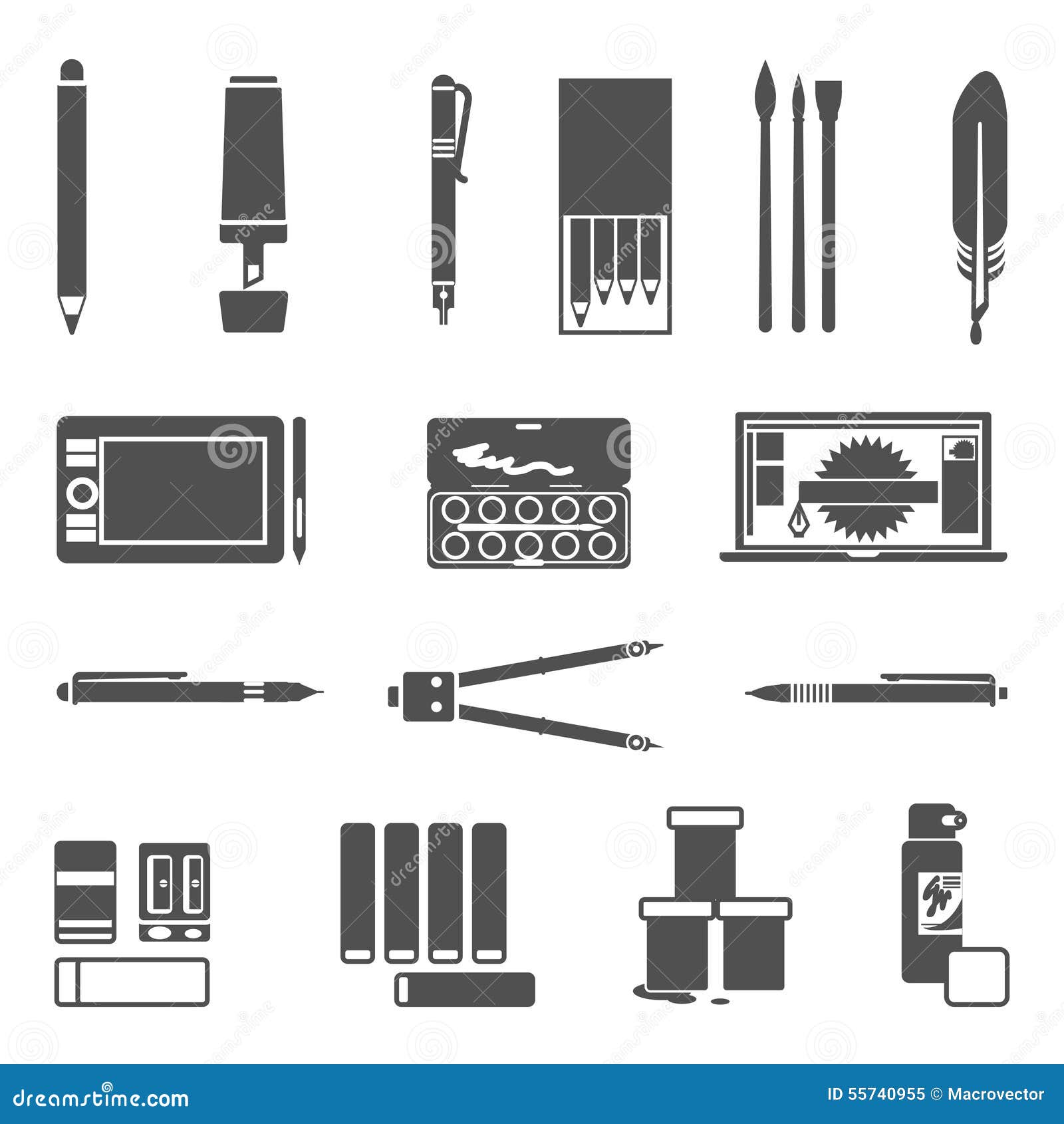 Drawing Tools Icon Set stock vector. Illustration of painter - 55740955