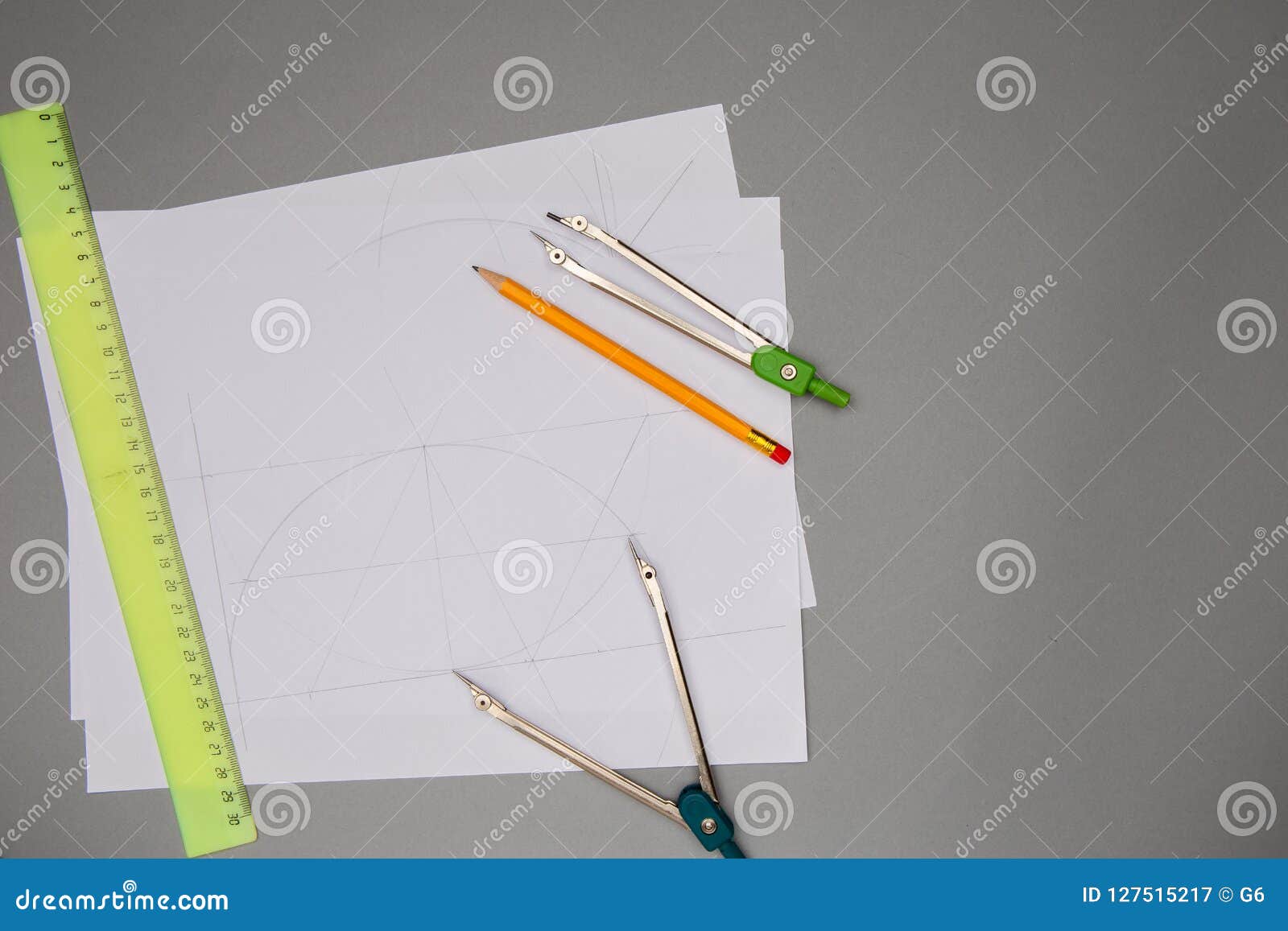 Ruler With Compass On Millimeter Paper At Desk Royalty-Free Stock Photo ...