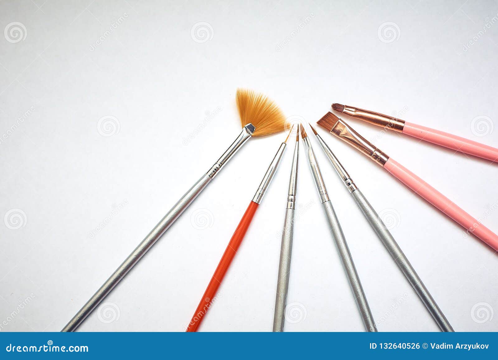Drawing Tools, Set of Dirty Paint Brushes in Row on White Isolated ...