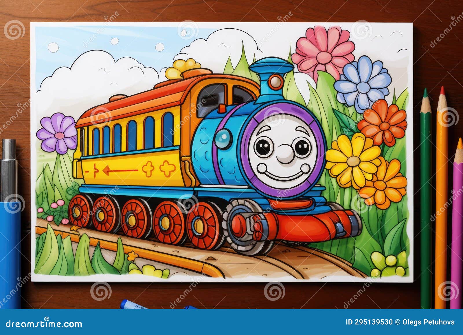 A Drawing of a Train with a Smiling Face on it. Generative Ai Stock ...
