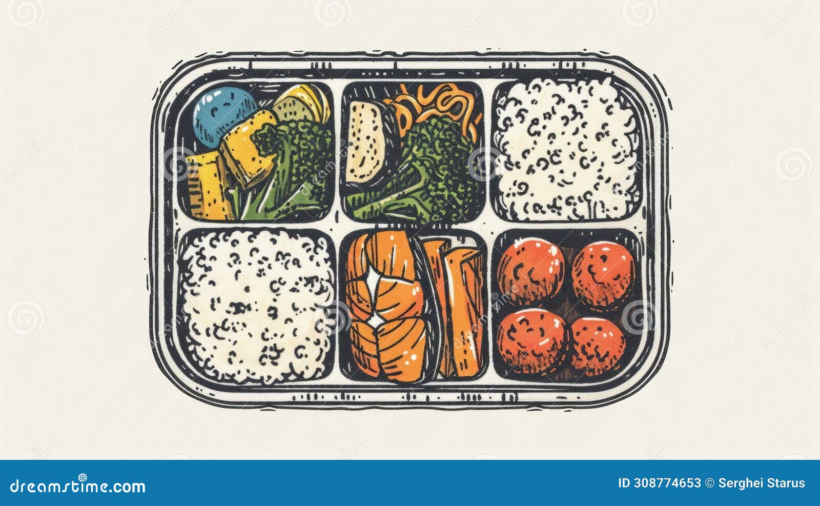A Drawing of a Tray with Different Types of Food on it, AI Stock Image ...