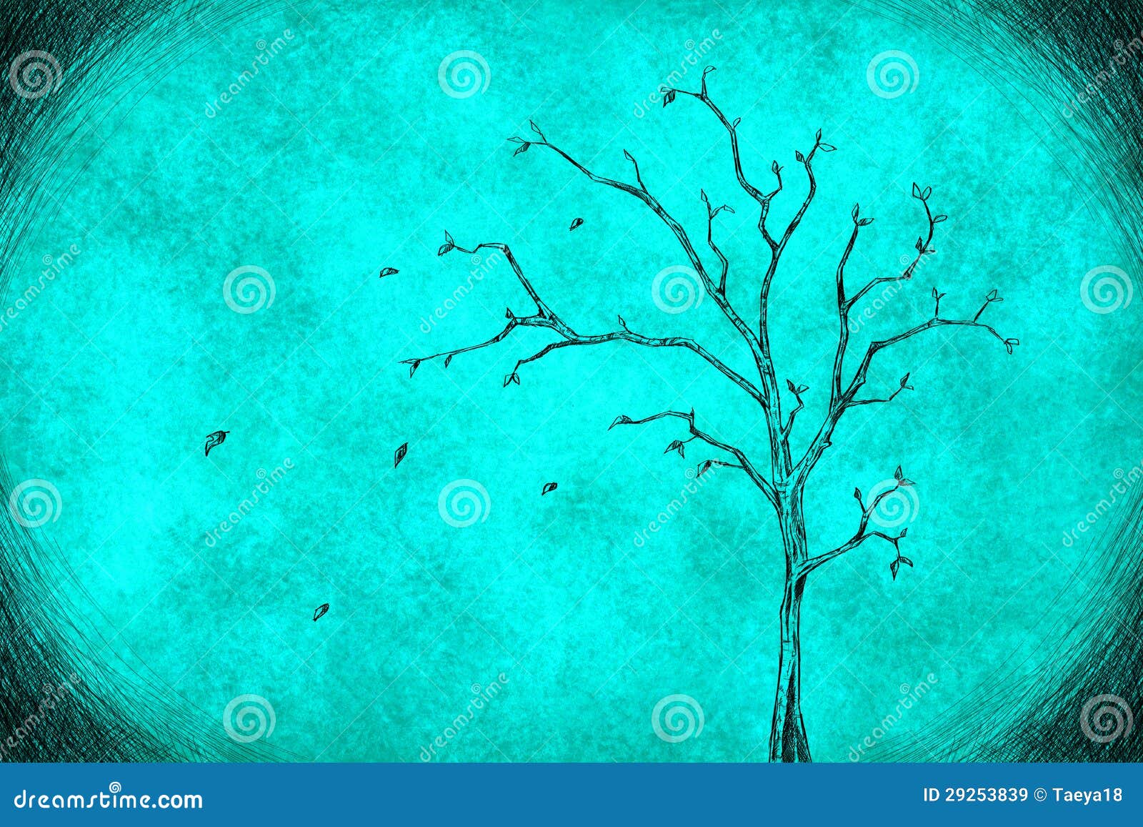 Drawing tree on blue stock illustration. Illustration of landscape ...