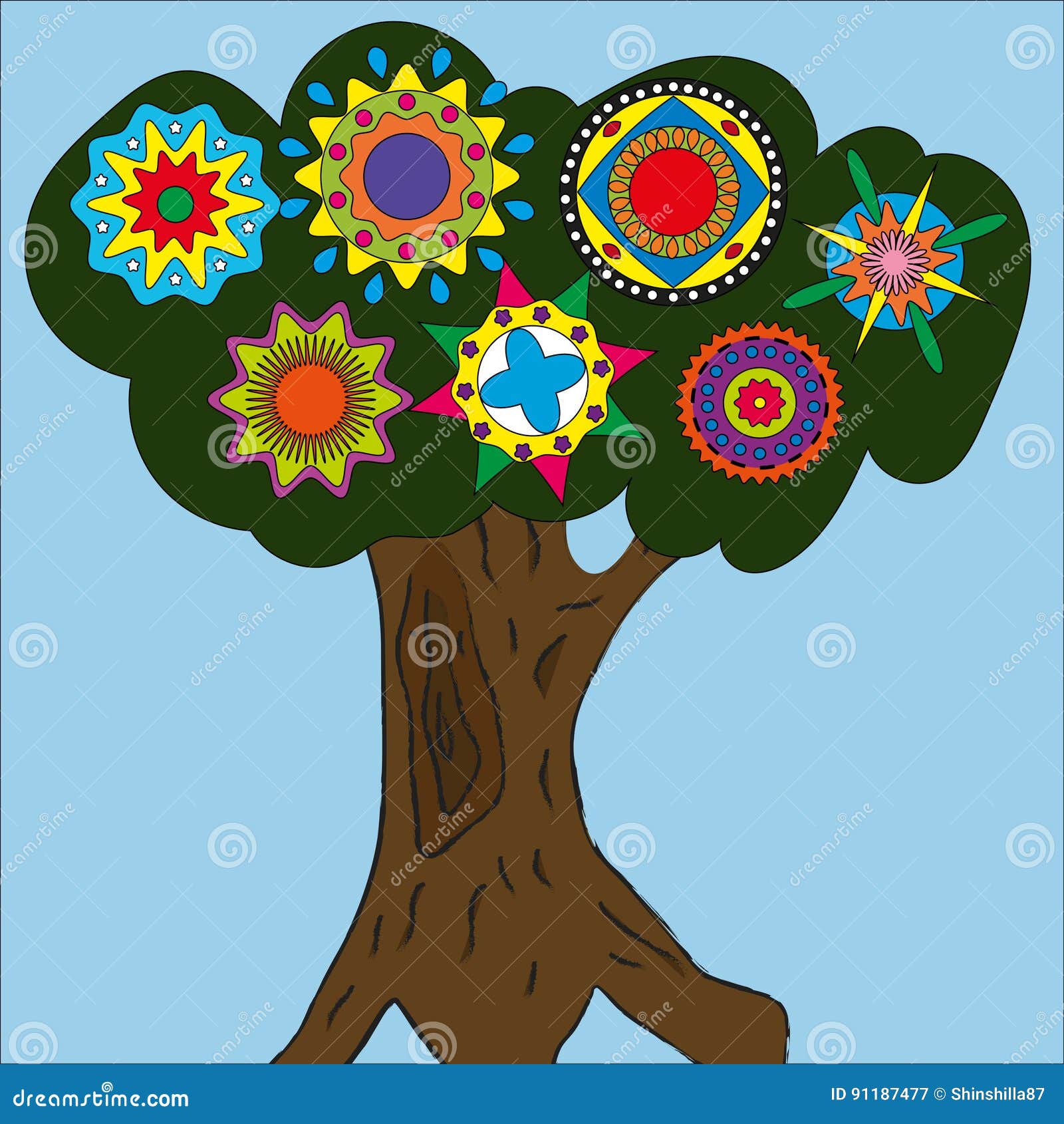 Drawing a Tree on a Blue Background Stock Vector - Illustration of ...