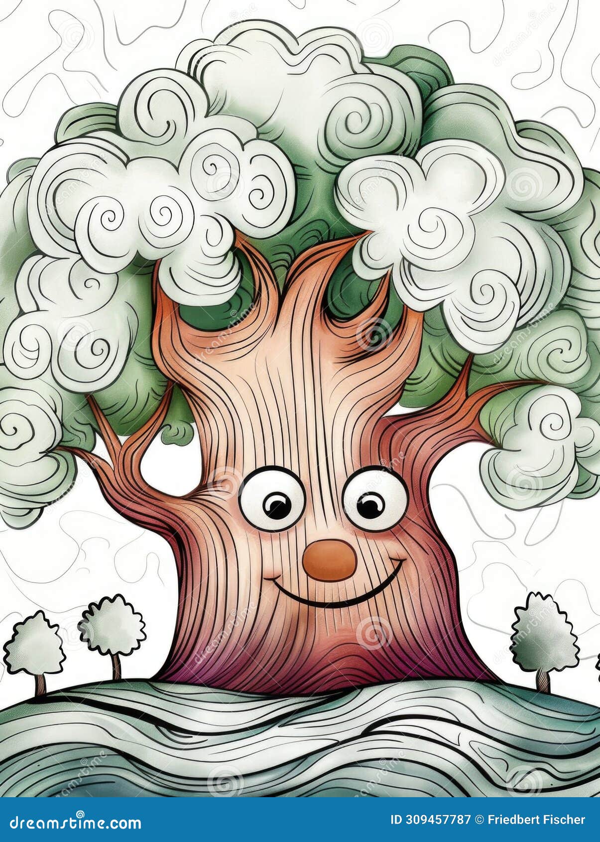 A Drawing of a Tree with a Smiling Face Stock Image - Image of tree ...