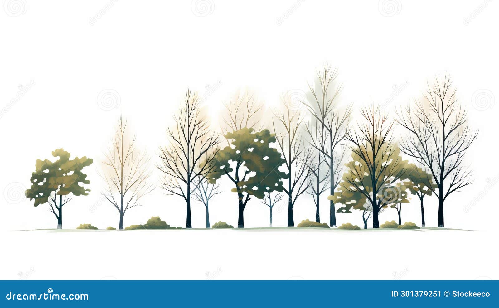 Panoramic Winter Forest Illustration with Detailed Miniatures Stock ...