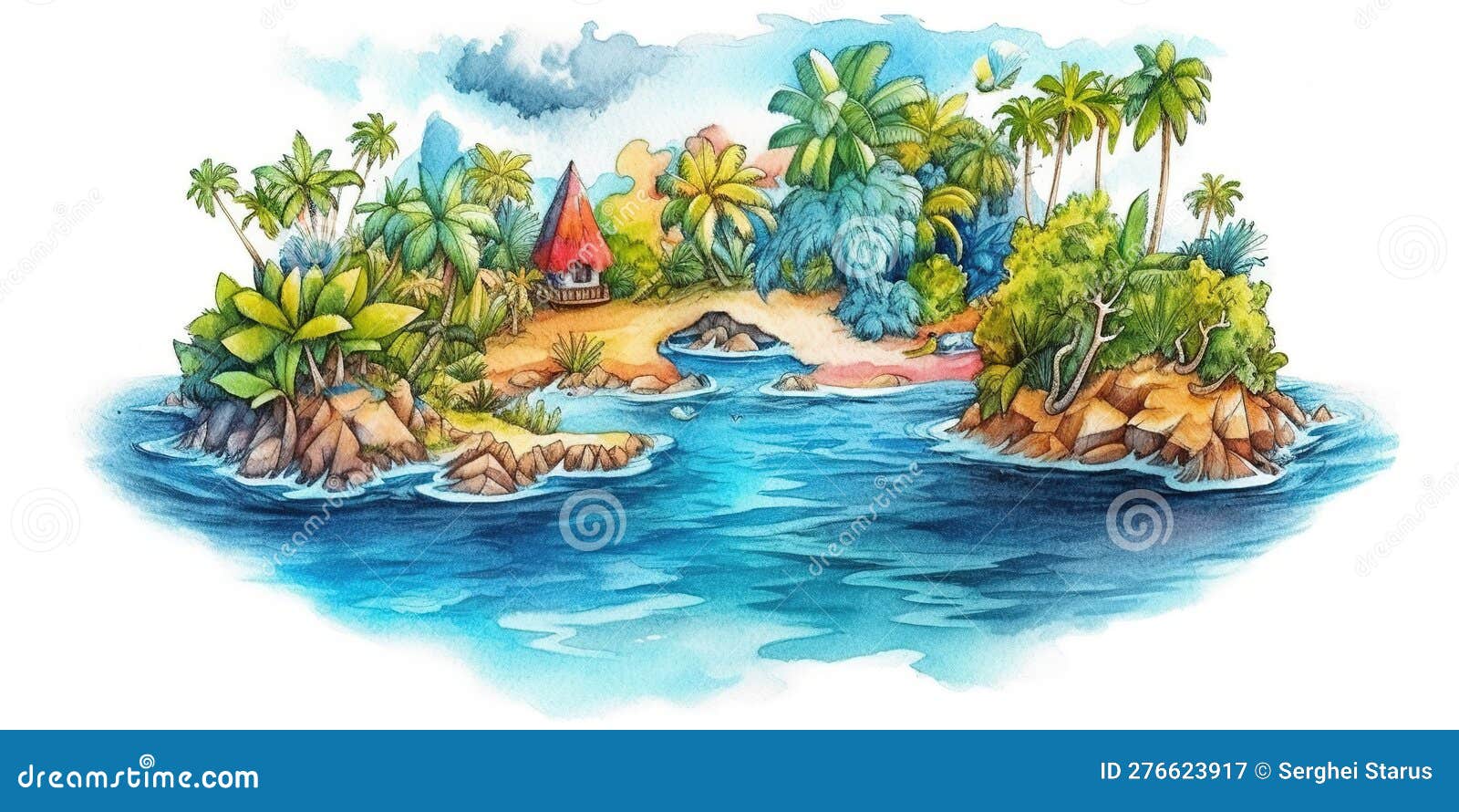 A Drawing of a Tropical Island in the Middle of the Ocean. AI ...