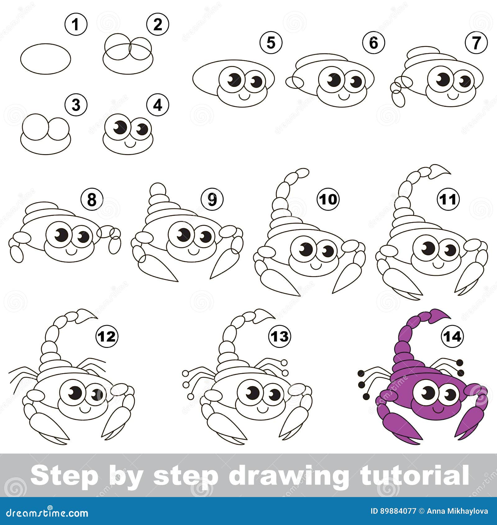 Drawing Tutorial. Cute Scorpio. Stock Vector - Illustration of school ...