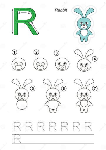 Drawing Tutorial. Game for Letter R Stock Vector - Illustration of ...