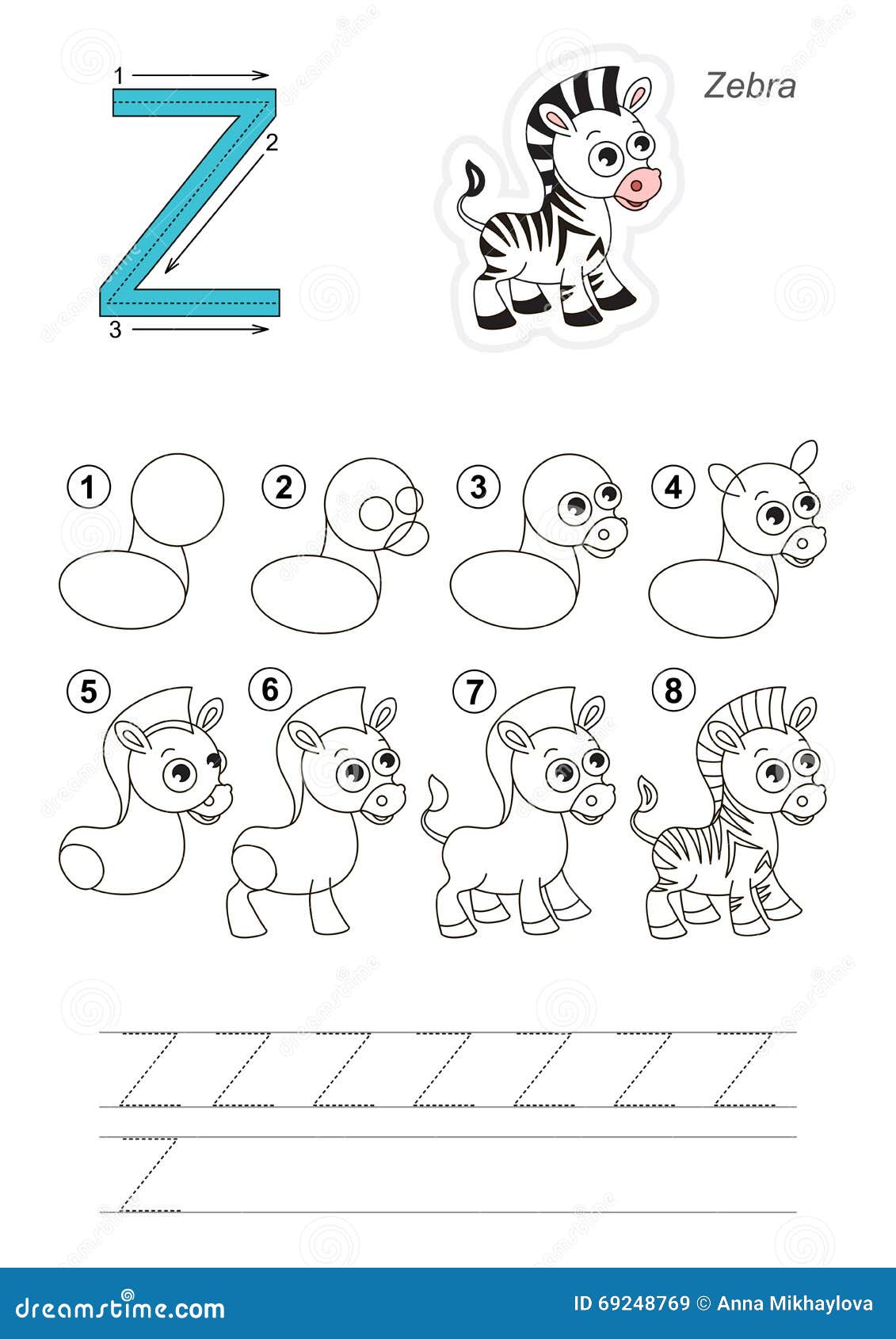 Drawing Tutorial. Game for Letter Z Stock Vector - Illustration of ...