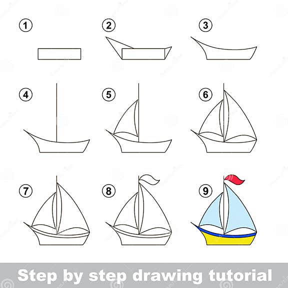 Drawing Tutorial. How To Draw a Boat Stock Vector - Illustration of ...