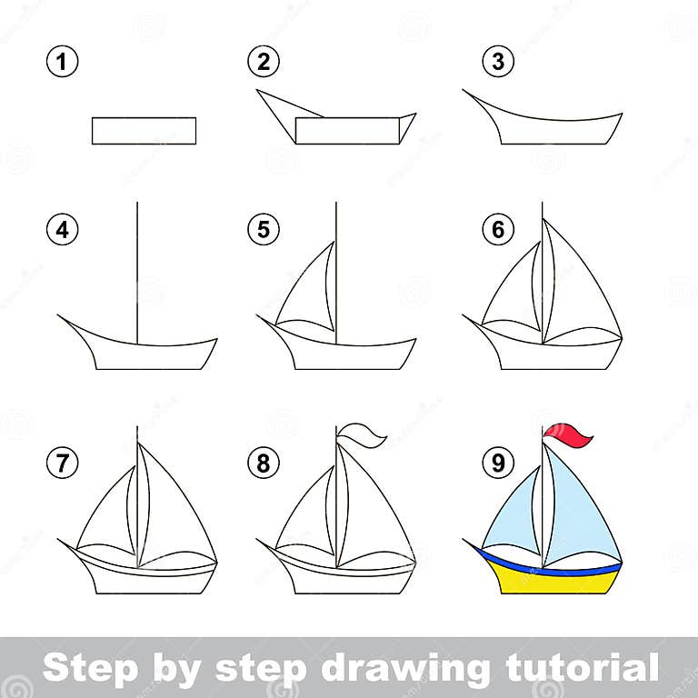 Drawing Tutorial. How To Draw a Boat Stock Vector - Illustration of ...