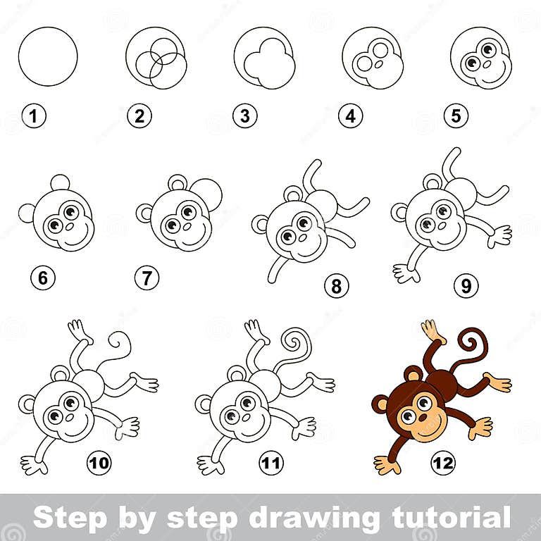 Drawing Tutorial. How To Draw a Funny Monkey Stock Vector ...