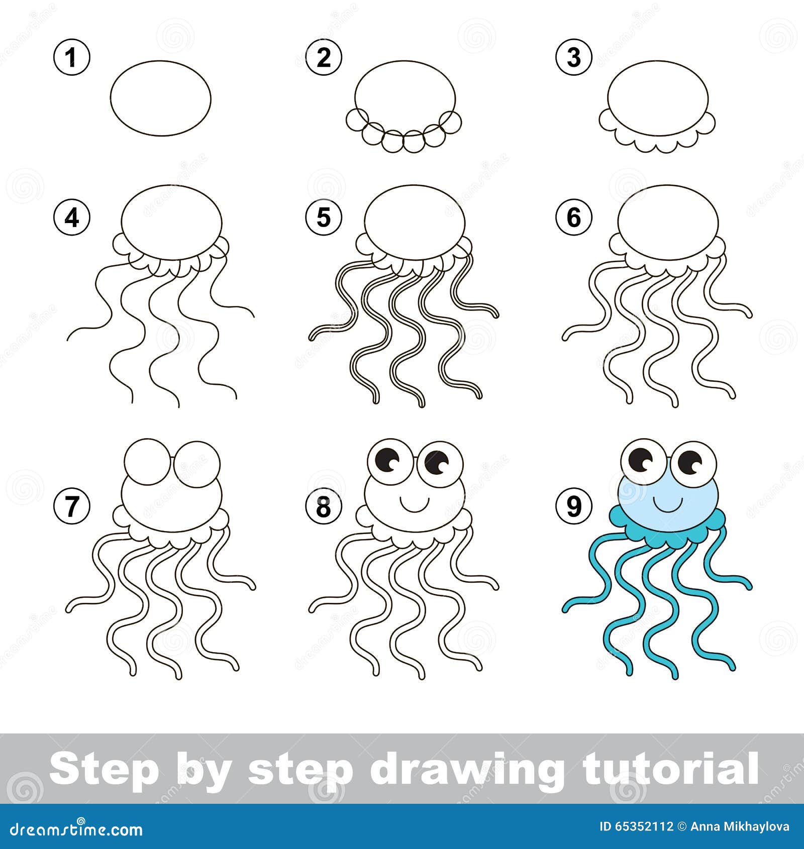 Drawing Tutorial. How To Draw a Jellyfish Stock Vector - Illustration ... Drawing Tutorial. How To Draw a Jellyfish Stock Vector - Illustration ...