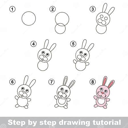 Drawing Tutorial. How To Draw a Little Rabbit Stock Vector ...