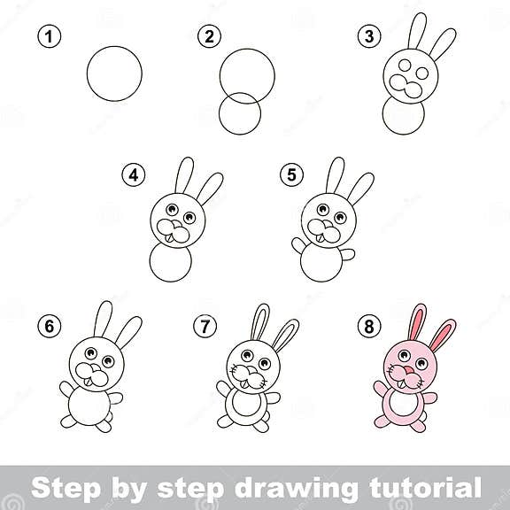 Drawing Tutorial. How To Draw a Little Rabbit Stock Vector ...