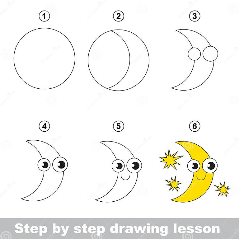 Drawing Tutorial. How To Draw a Moon Stock Vector - Illustration of ...