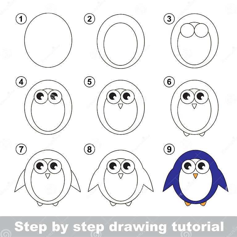 Drawing Tutorial. How To Draw a Penguin Stock Vector - Illustration of ...
