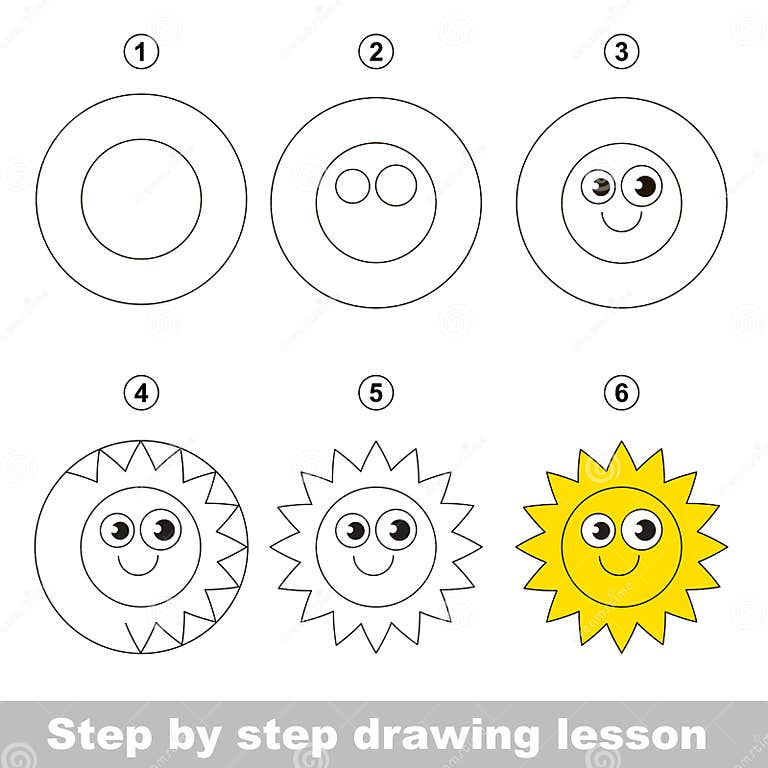 Drawing Tutorial. How To Draw a Sun Stock Vector - Illustration of ...