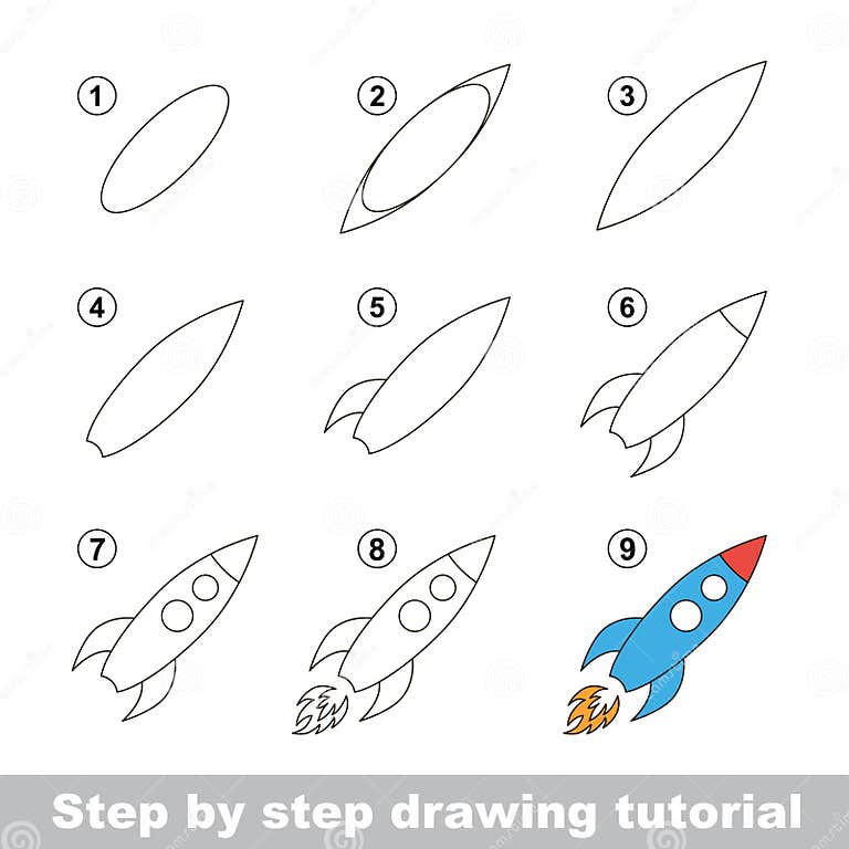 Drawing Tutorial. How To Draw a Toy Rocket Stock Vector - Illustration ...