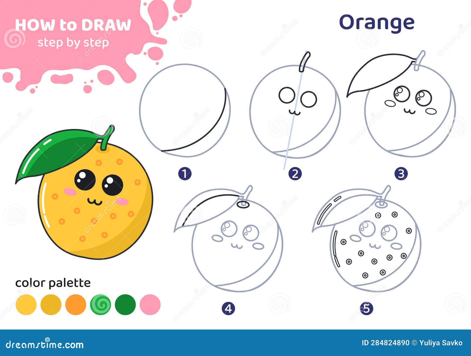 How To Draw Orange For Children. Step By Step Drawing Tutorial Cartoon ...