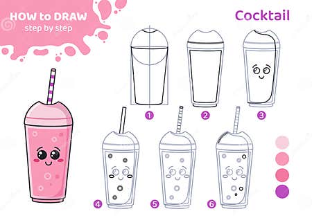 Drawing Tutorial for Kids. How To Draw Cocktail. Stock Illustration ...