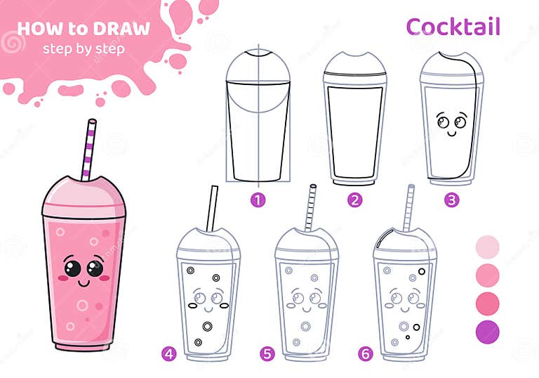Drawing Tutorial for Kids. How To Draw Cocktail. Stock Illustration ...