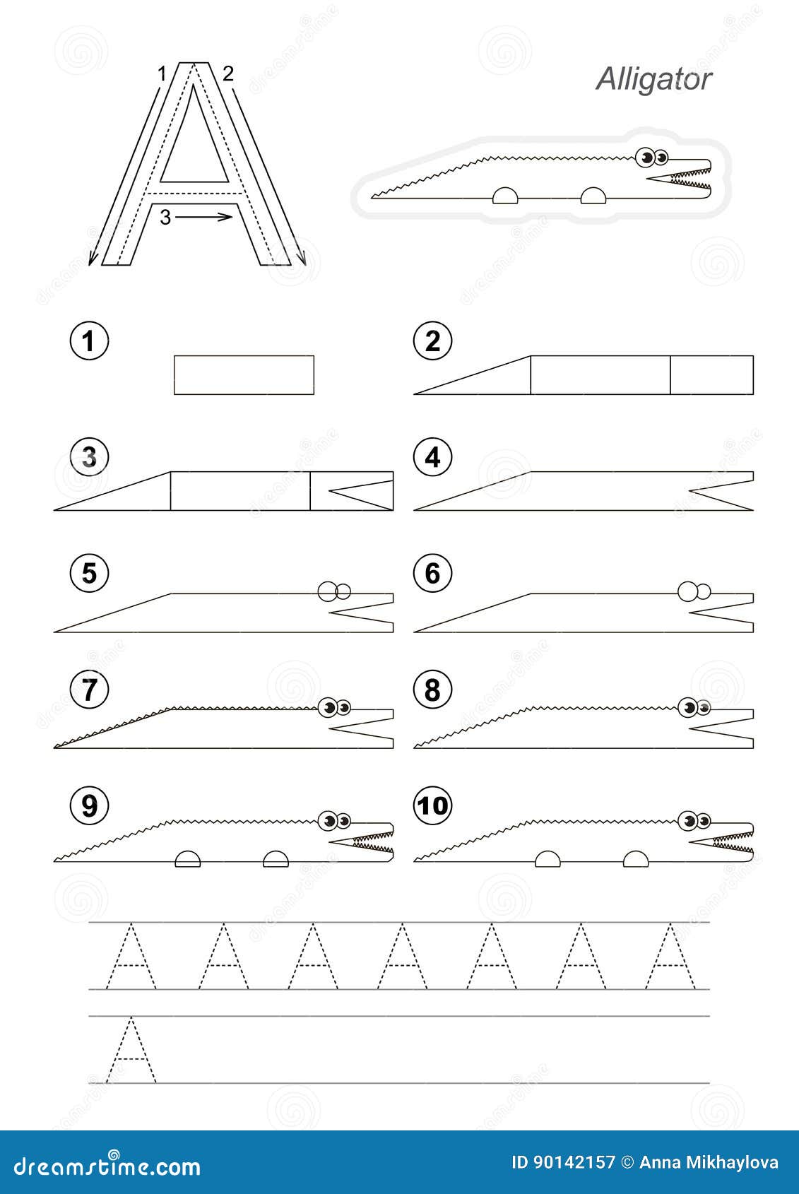 Drawing Tutorial for Letter. Stock Vector - Illustration of logic, step ...