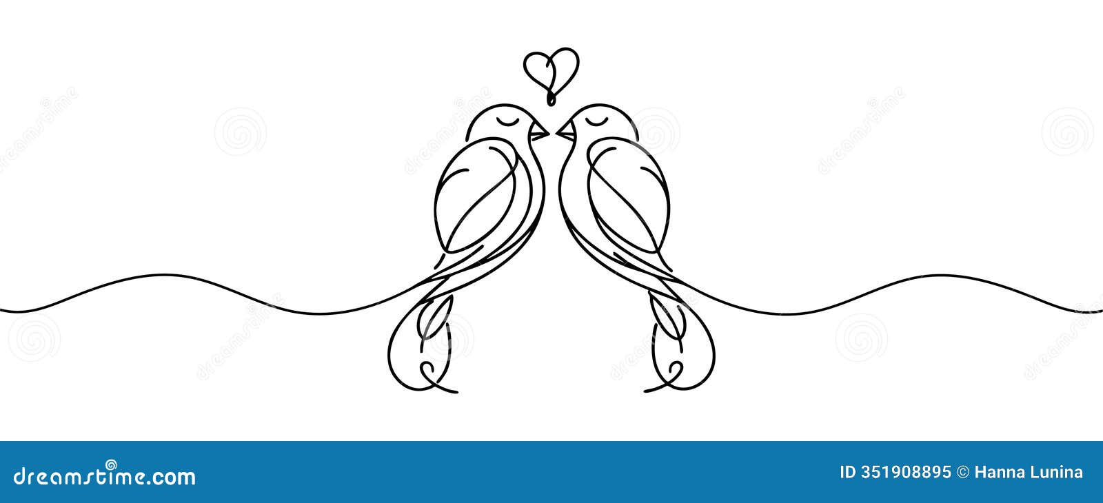 Drawing of Two Birds in Love. Romantic and Love Wedding Concept. Vector ...