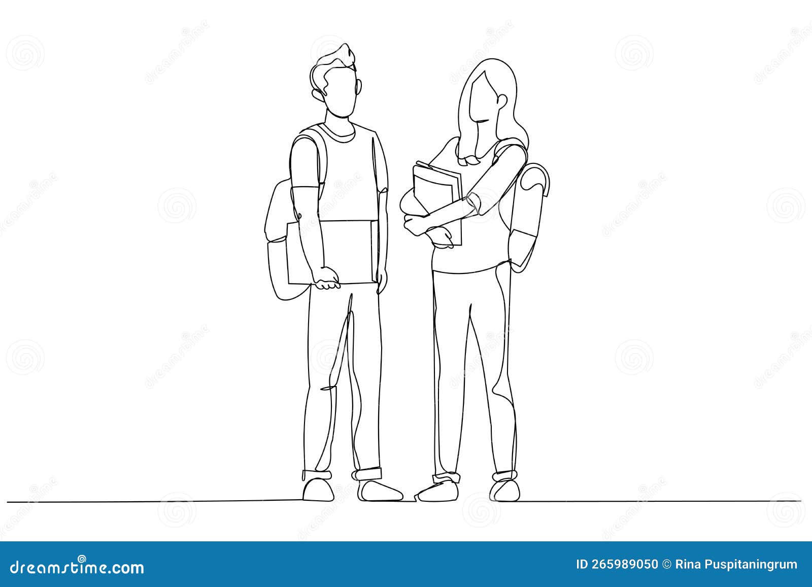 Drawing of Two College Students Standing and Posing in Front of Class ...