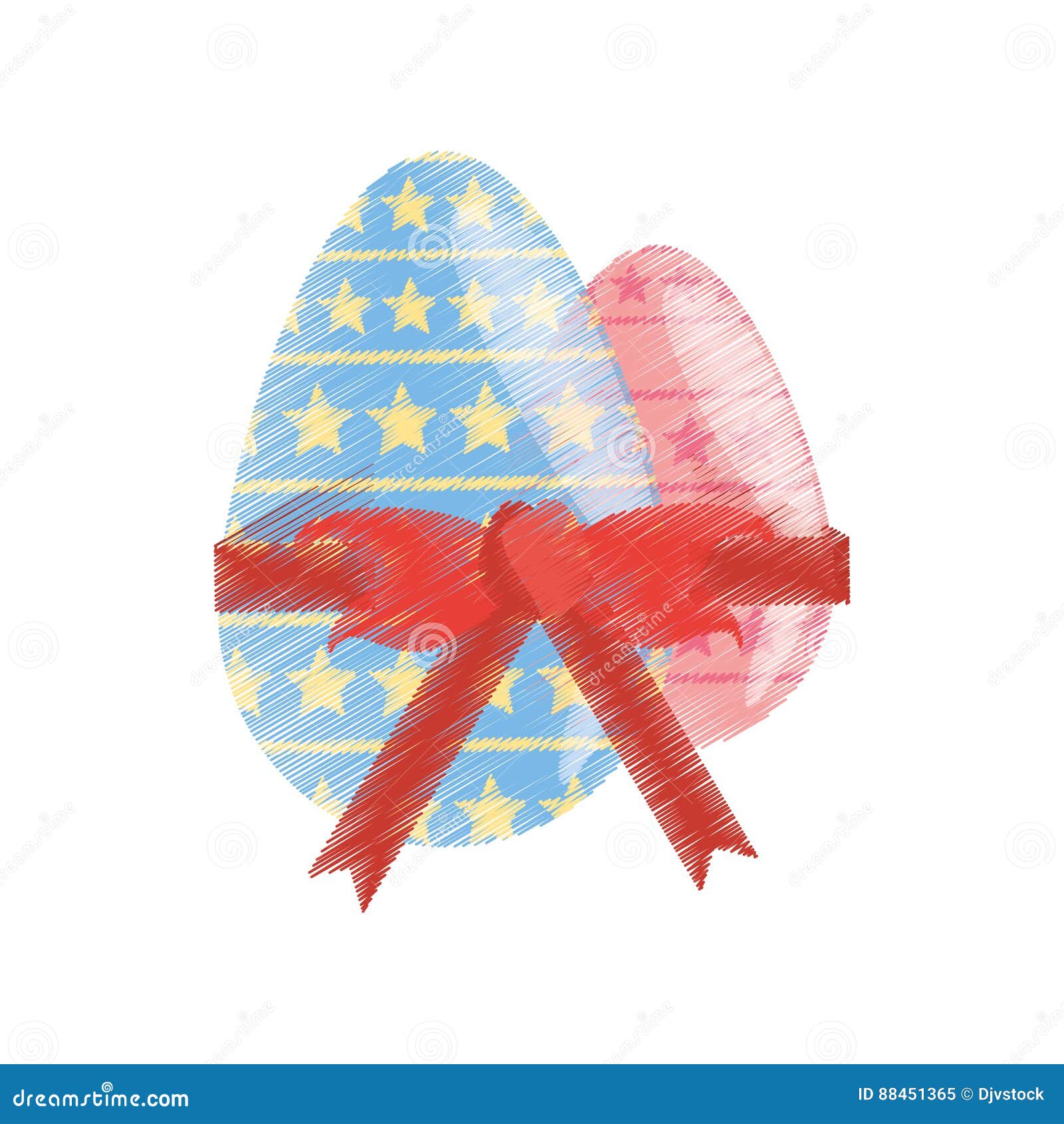 Drawing Two Easter Egg Wrapped Red Ribbon Stock Illustration ...