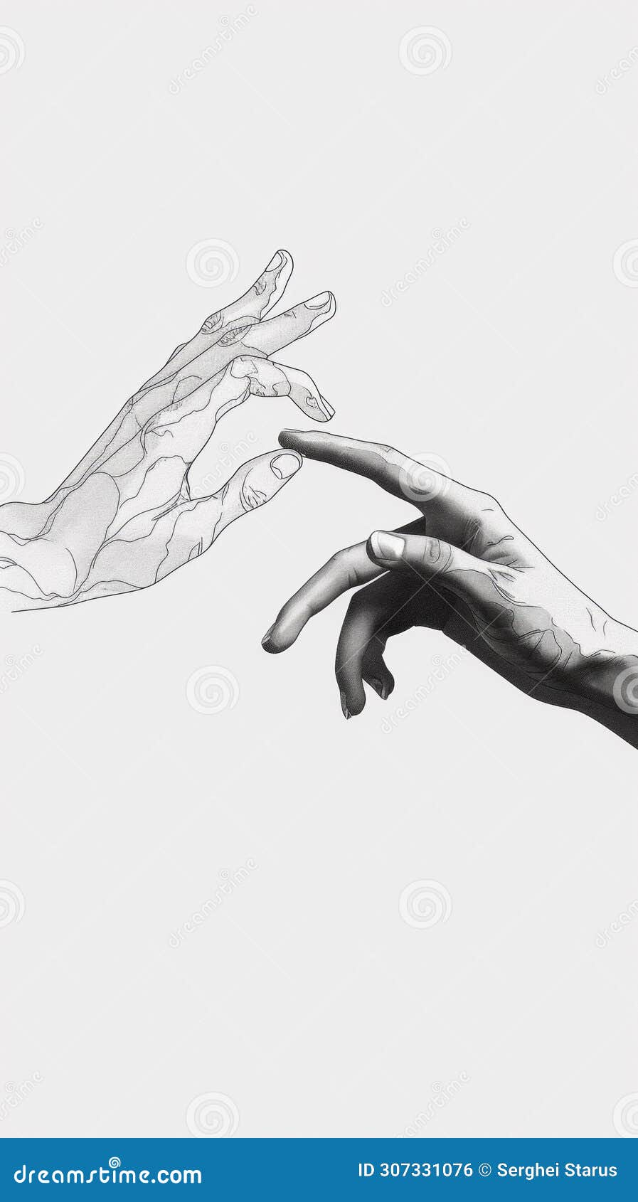 A Drawing of Two Hands Reaching for Each Other, AI Stock Illustration ...